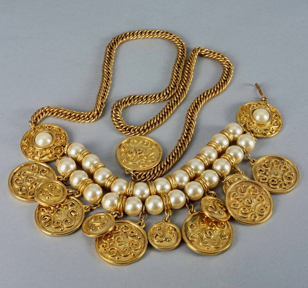 Vintage EDOUARD RAMBAUD Baroque Disc Charms Pearl Necklace Belt - Etsy