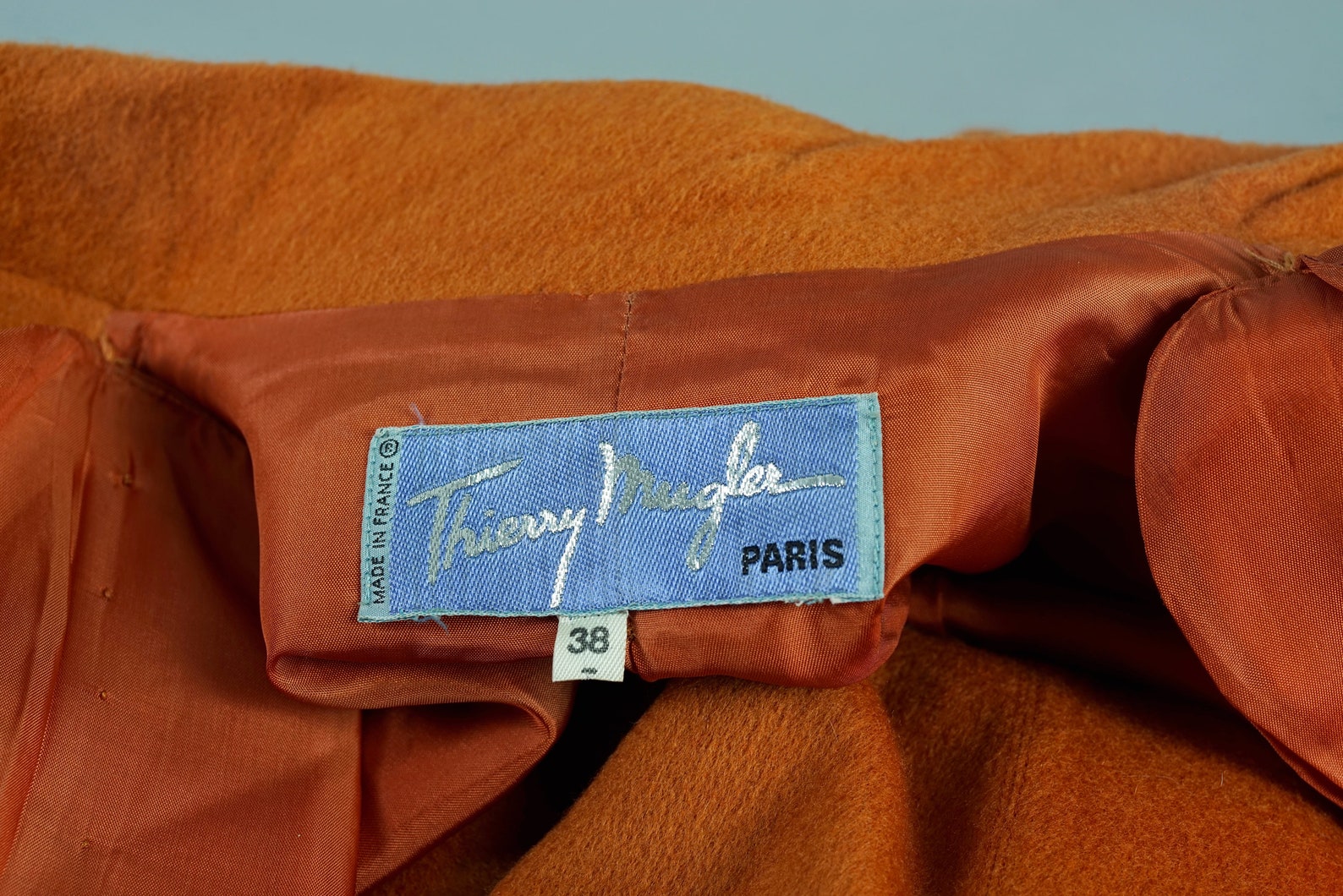 Vintage THIERRY MUGLER Structured Belted Chain Burnt Orange Wool Jacket ...