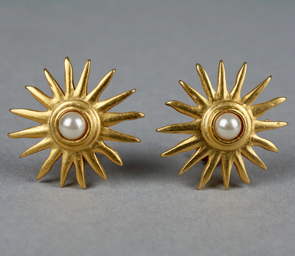 Vintage EDOUARD RAMBAUD Sunburst Pearl Earrings - Etsy