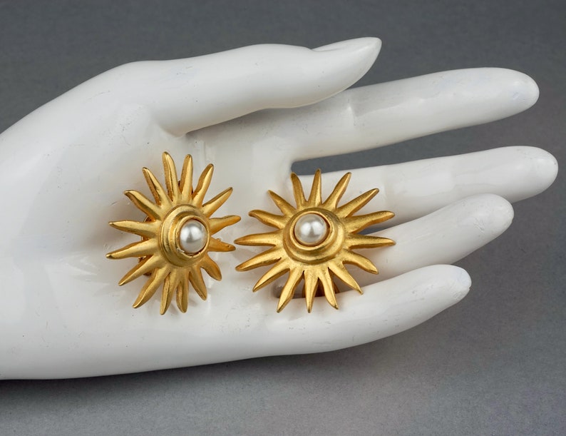 Vintage EDOUARD RAMBAUD Sunburst Pearl Earrings - Etsy