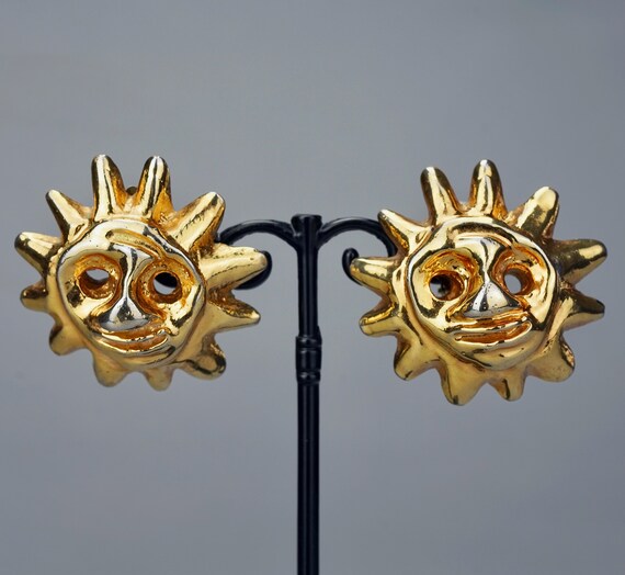 Vintage Massive CHRISTIAN LACROIX Sun Face Earrings - Gem
