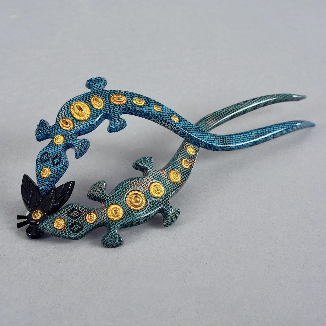 Vintage Massive 9" ISABEL CANOVAS Blue Twin Salamander Hair Pin Hair ...