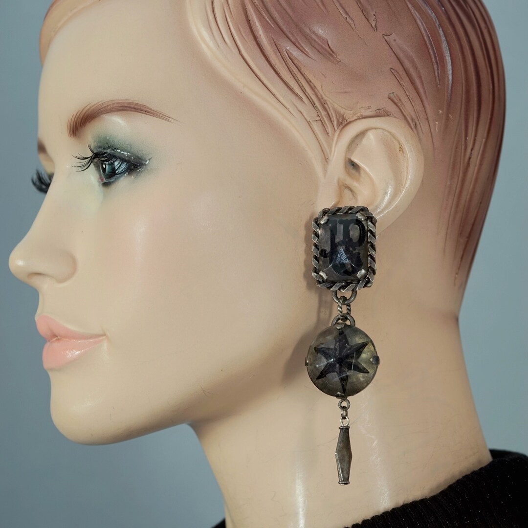 Vintage JEAN PAUL GAULTIER Jpg Logo Star Encrusted Lucite Dangling ...