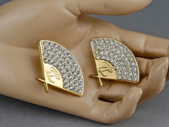 Vintage Iconic KARL LAGERFELD Logo Fan Rhinestone Ear… - Gem
