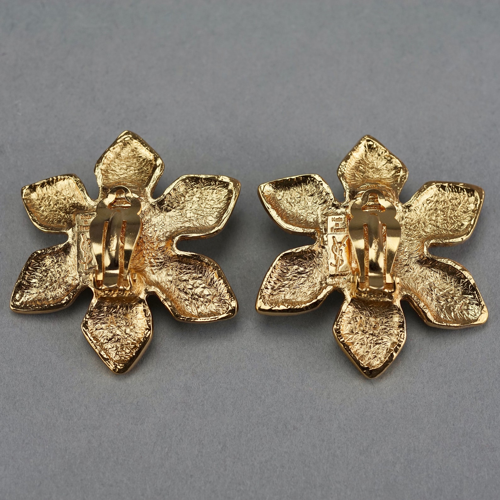 Vintage Massive YVES SAINT LAURENT Ysl Flower Ruby Red Stone Earrings ...