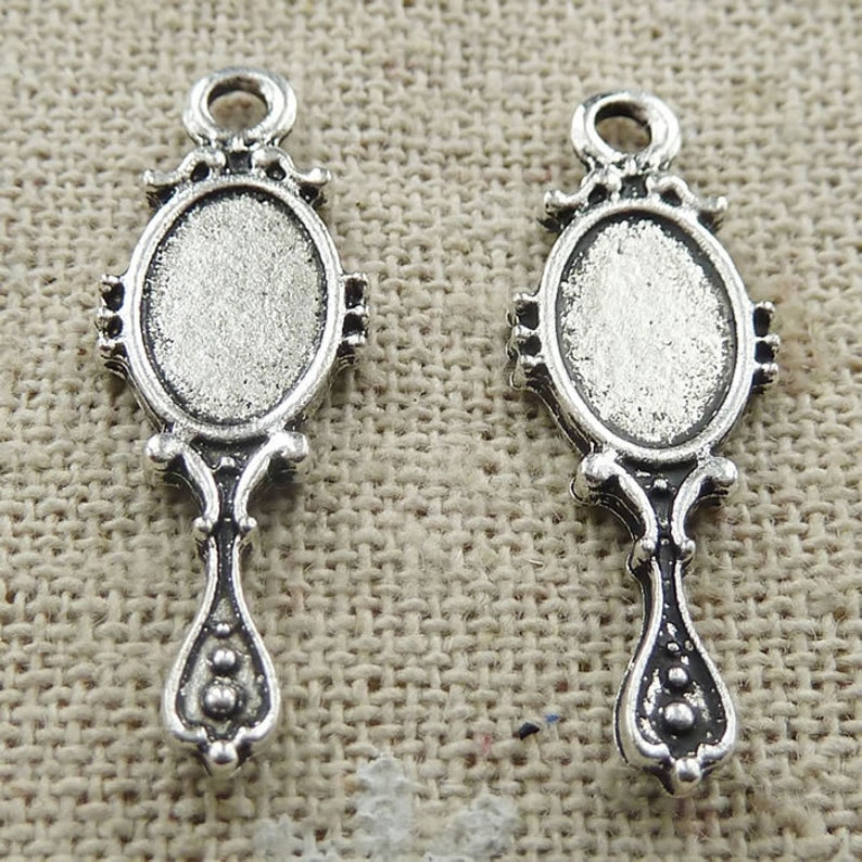 3 Mirror Charms Antique Silver 27 X 10 Mm Double Sided Ts1189 | Etsy