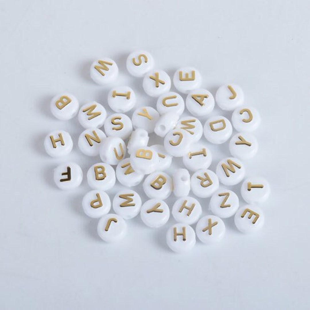 200 Alphabet Letter Beads Assorted White Gold Bulk Wholesale 10mm Flat ...