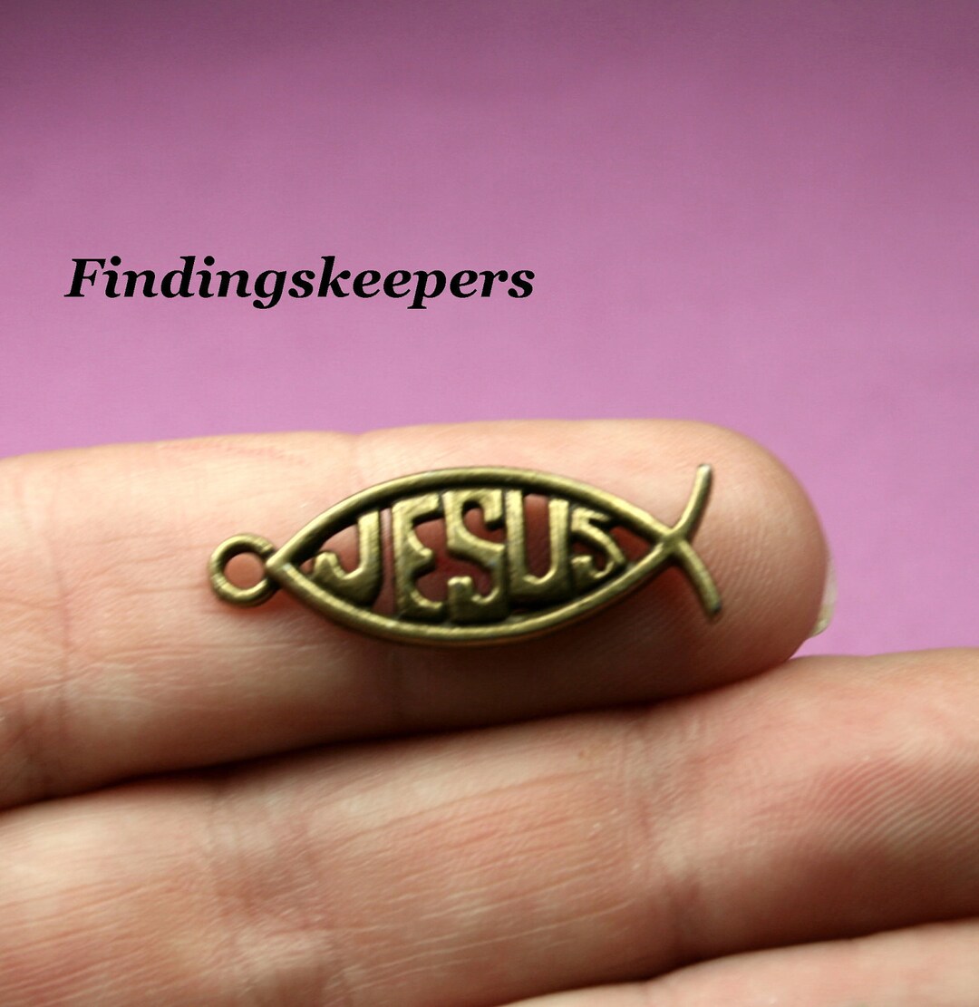 3 Jesus Fish Charms 26 X 9 Mm Word Charms Antique Bronze Tone Bz076 - Etsy