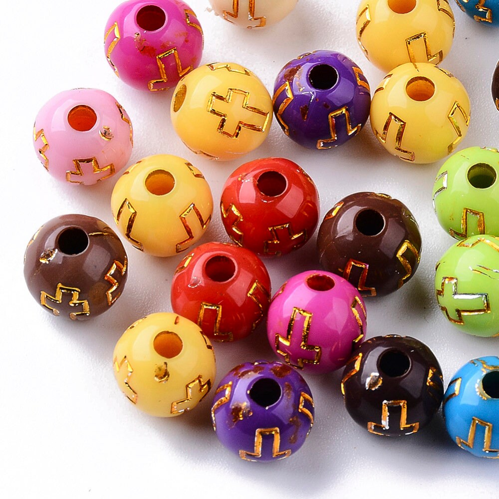 100 Cross Beads Round Christian Bead Random Mix Bead Gold - Etsy UK