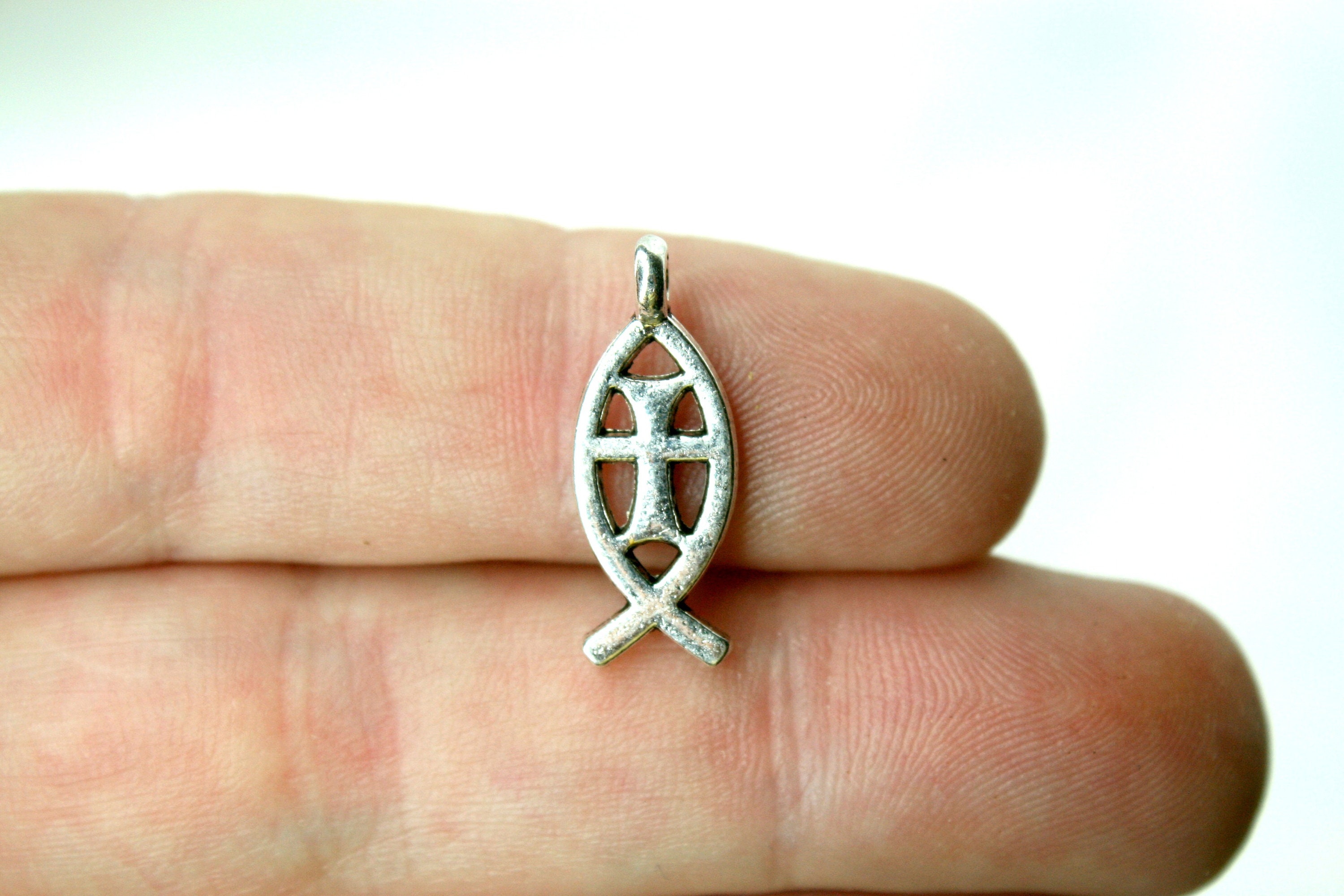 3 Ichthy Cross Fish Charms Antique Silver Tone 20 x 8 mm | Etsy