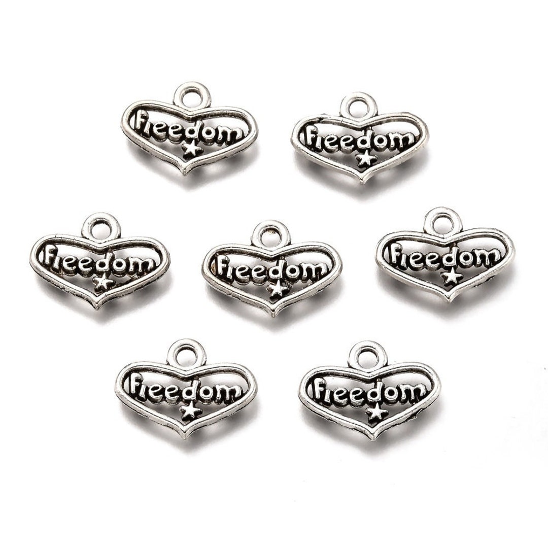 12 Freedom Heart Charms Antique Silver Word Charms 17 X 12 Mm US Seller ...