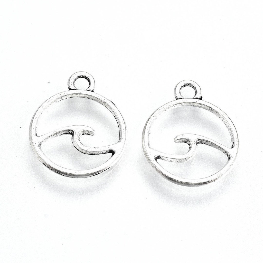 60 Wave Charms Antique Silver 15 X 12 Mm Double Sided US Seller Ts2003 ...