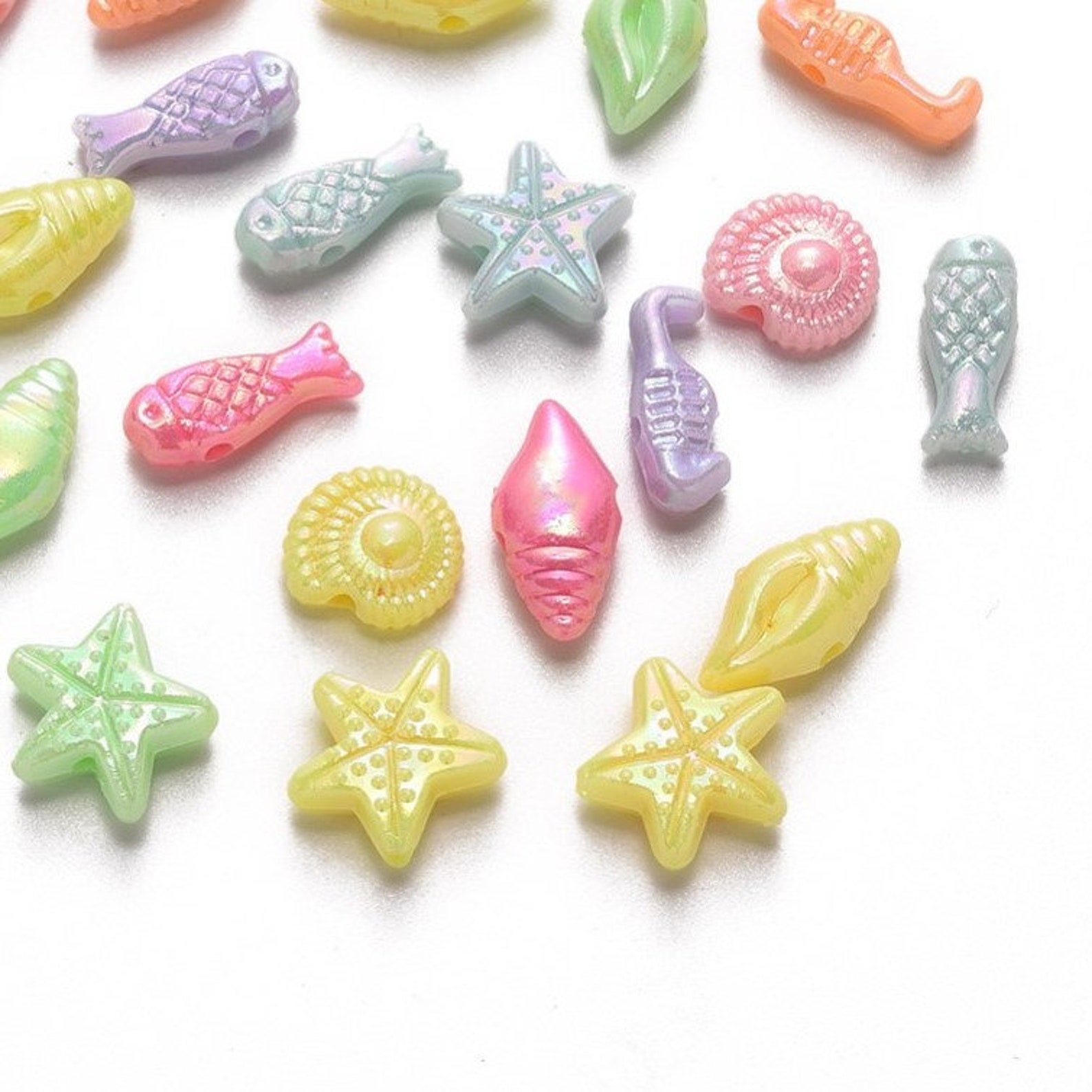 50 Marine Life Beads Sea Creature Plastic Beads Ab Mixed Color - Etsy