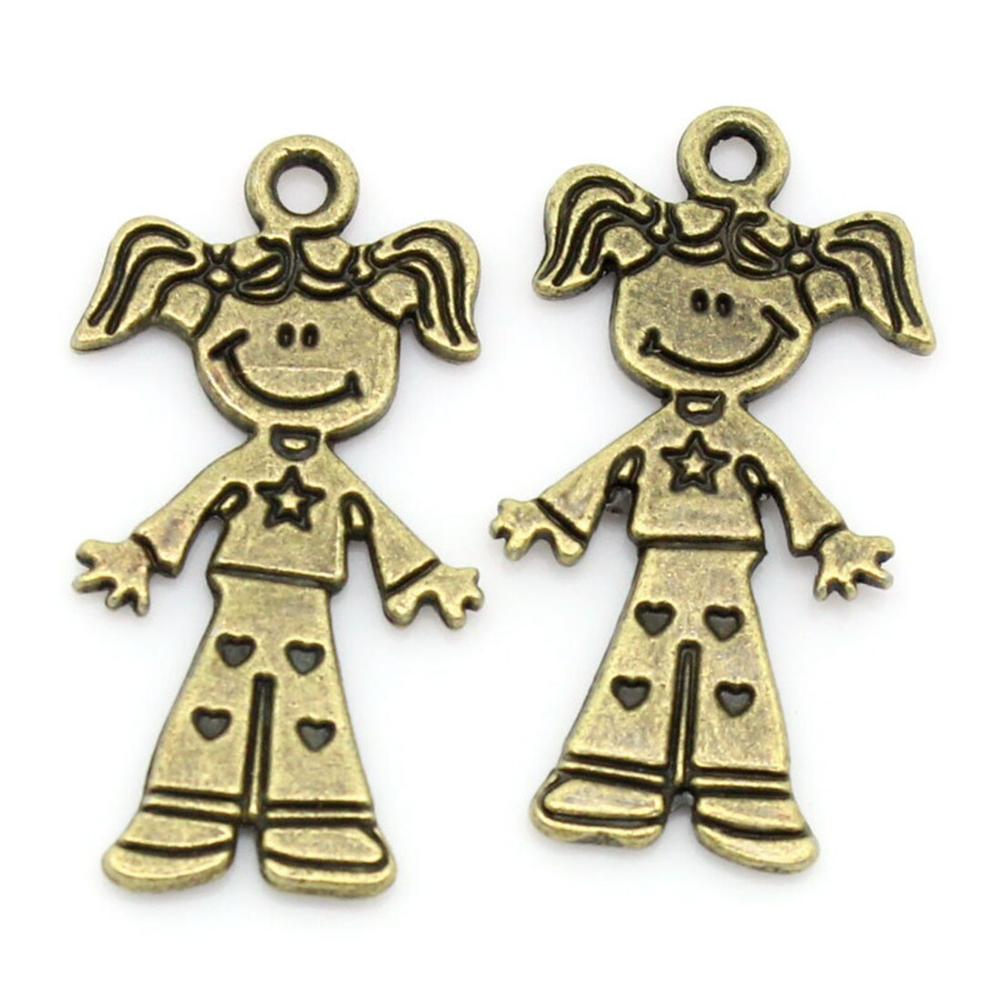 10 Girl Charms Antique Bronze Tone 28 X 15 Mm 2 Sided U.S Seller ...