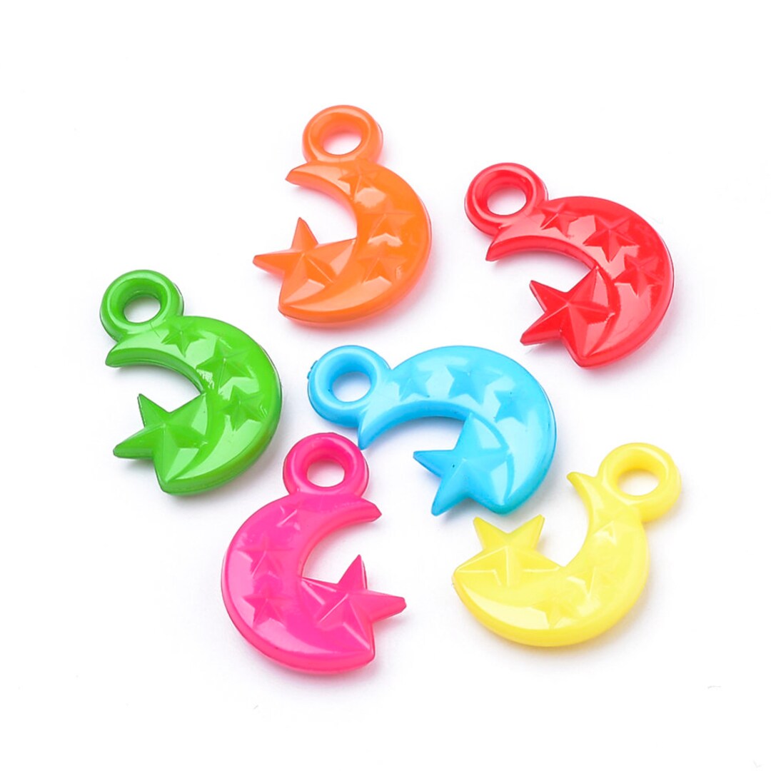 10 Moon Charms Double Sided Color Mix Plastic Charms 20 X 14 Mm U.S ...