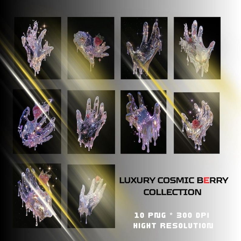 Cosmic Berry Collection PNG Bundle | 10 Luxury Chrome Fruit Art Designs ...