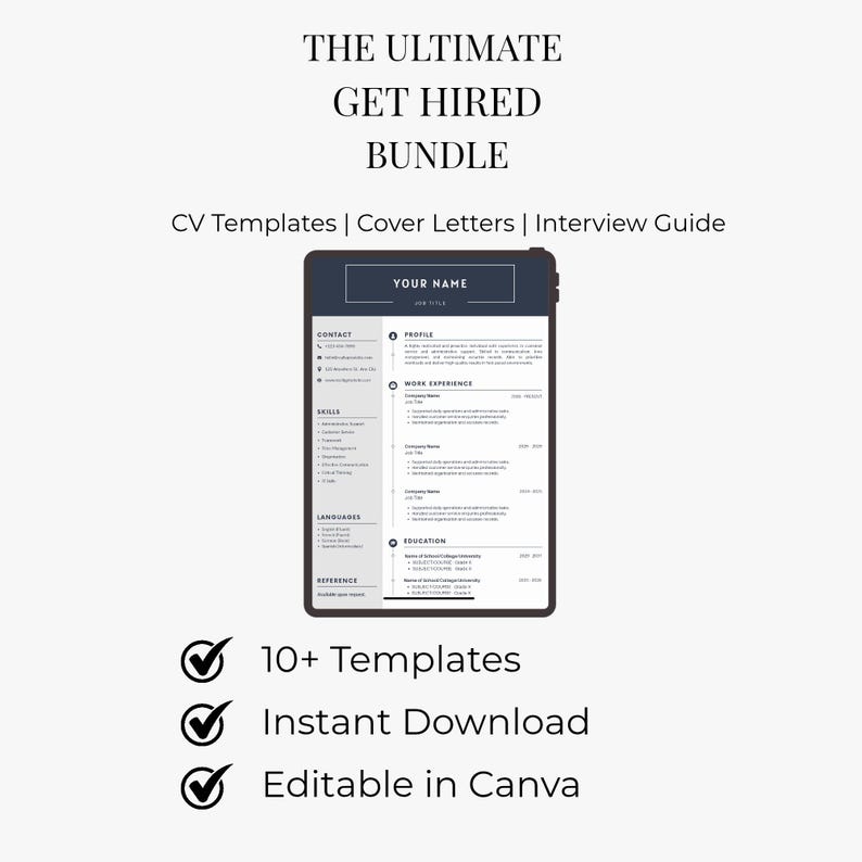 Job Application Bundle: CV, Cover Letter, Interview Guide (canva ...