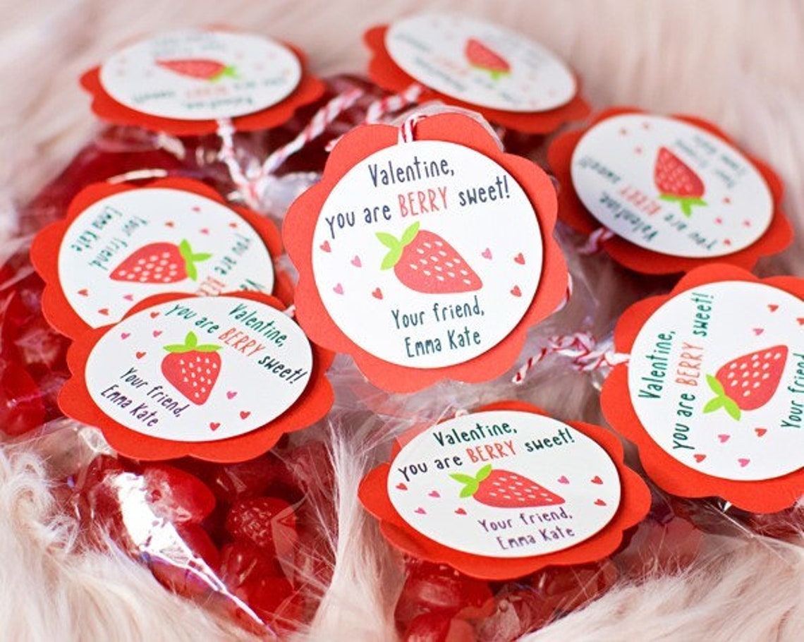 You Are Berry Sweet Valentine Tags - Strawberry Fruit Snack Gift Tags ...