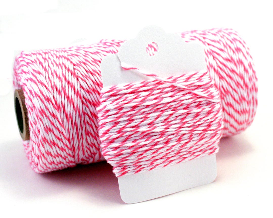 Dark Pink and White Striped Twine - Thin Cotton String for Favor Tags ...