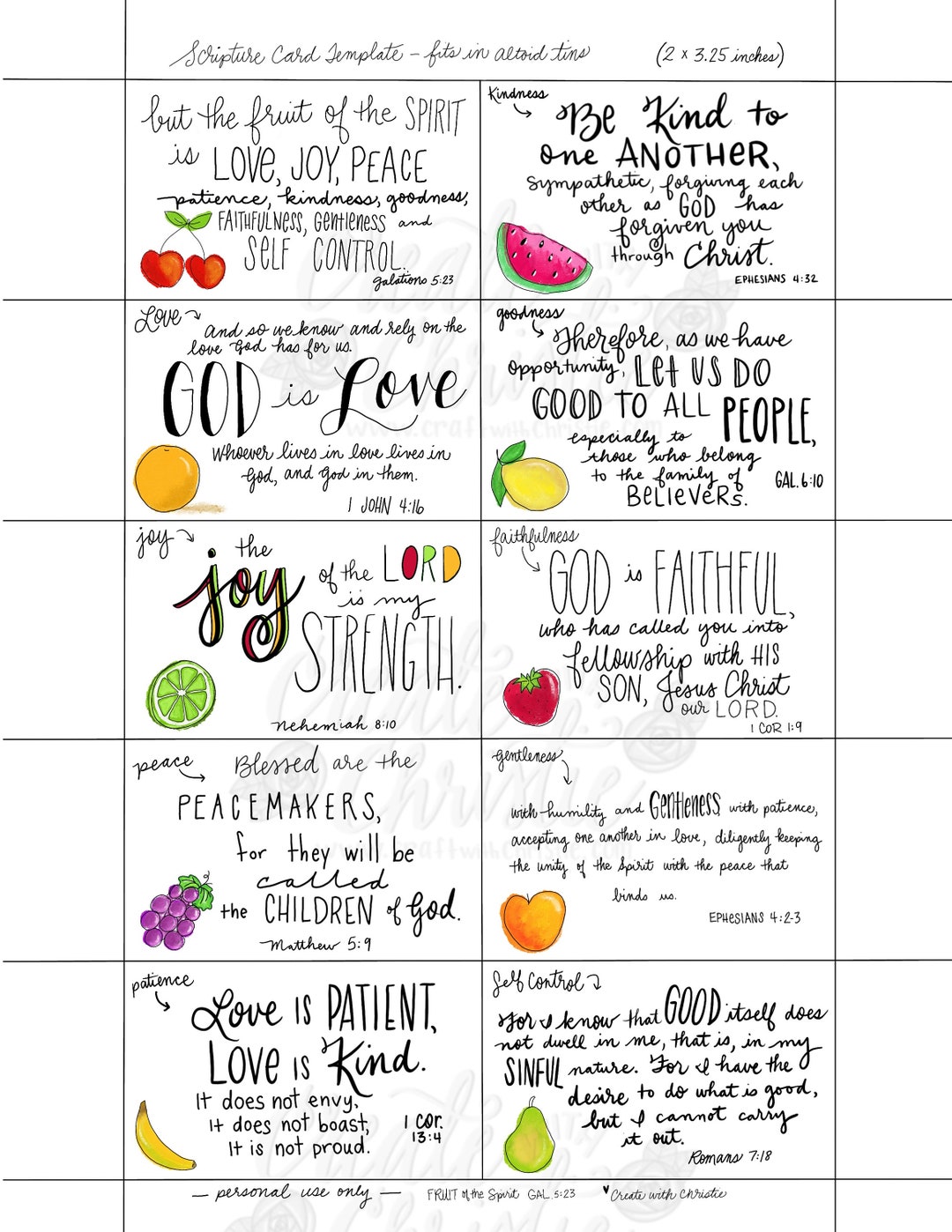 Fruit of the Spirit Scripture Cards: Christian Bible Verse (digital ...