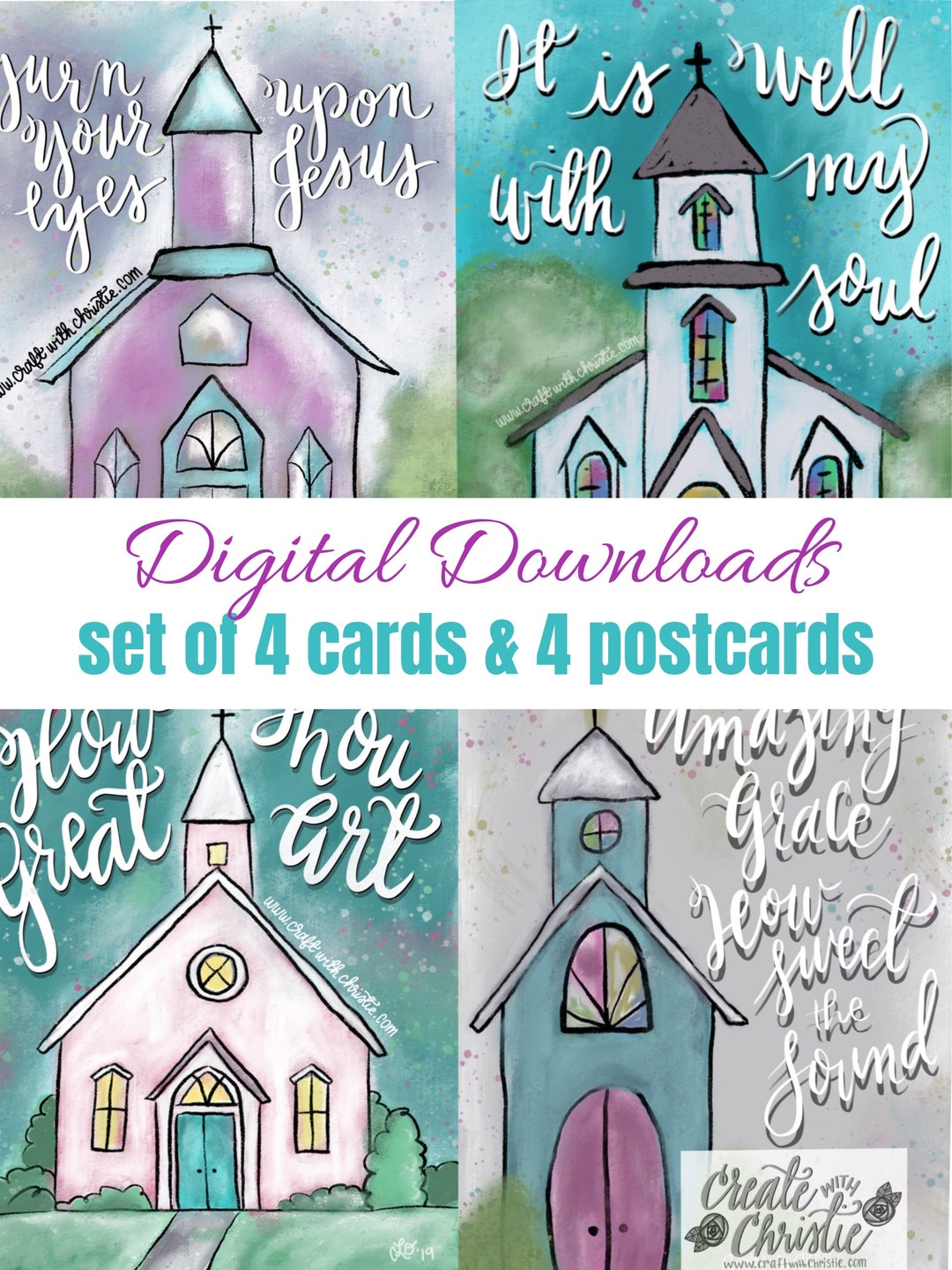 Church Hymns Art Prints: Set of 4 Cards (digital Download) - Etsy