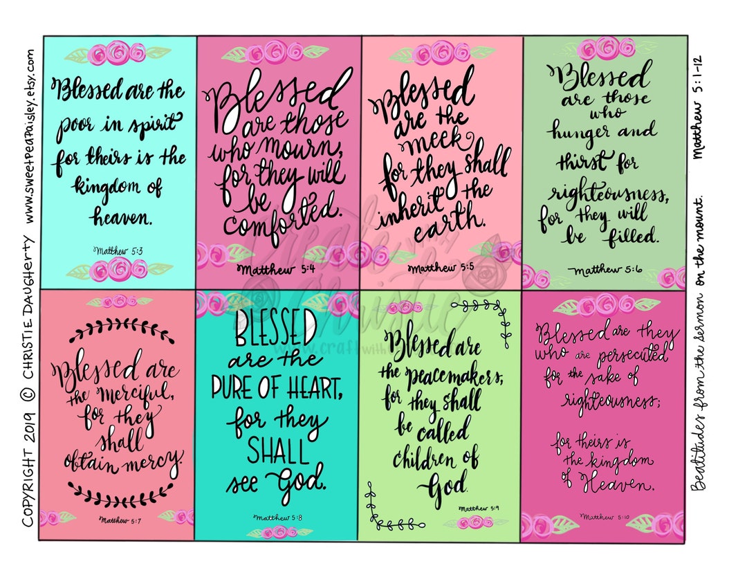 Beatitudes Scripture Cards: Printable Bible Verse Set (digital Download ...
