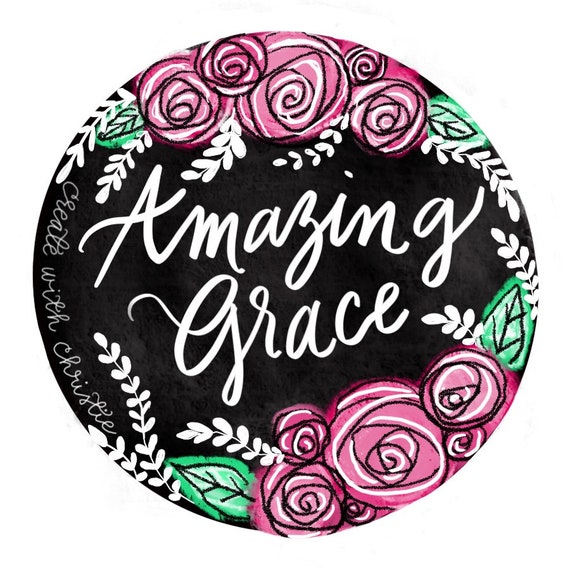 Amazing Grace hand lettered floral sticker old hymn song | Etsy
