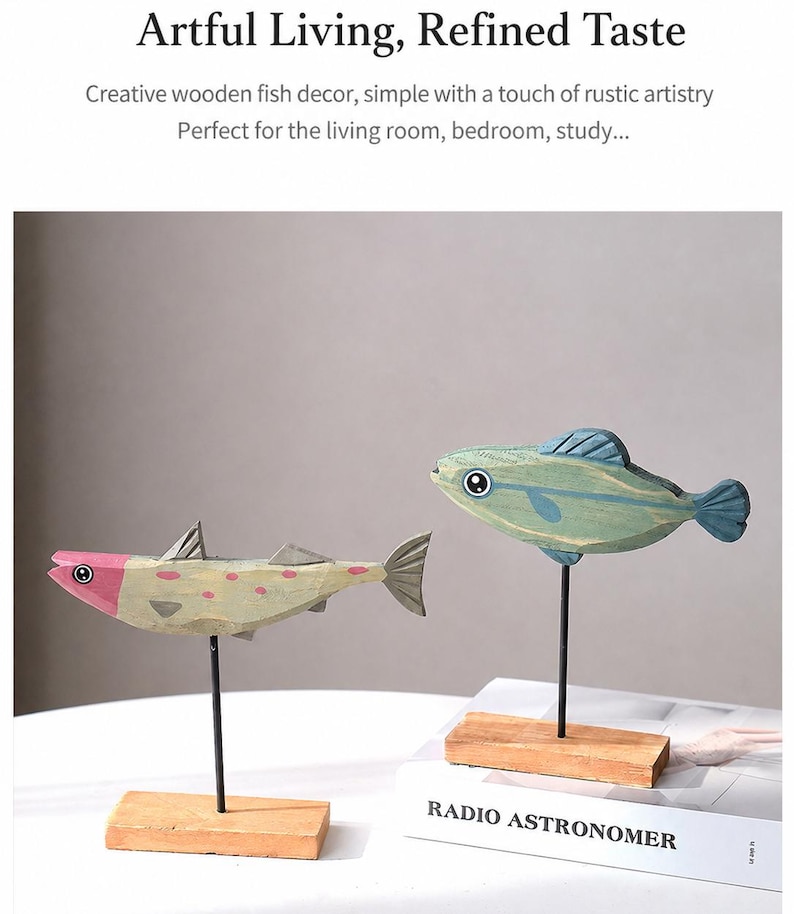 Wooden Fish Sculpture, Coastal Nautical Decor, Rustic Ocean Figurine ...