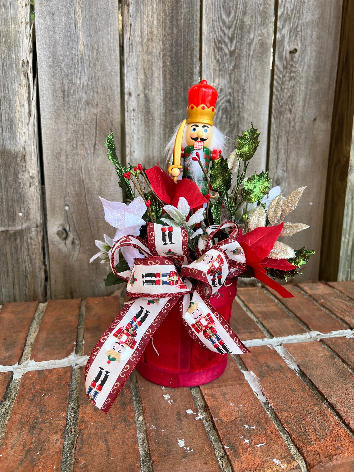 Nutcracker Flower Arrangement in Red Bushel Basket - Etsy