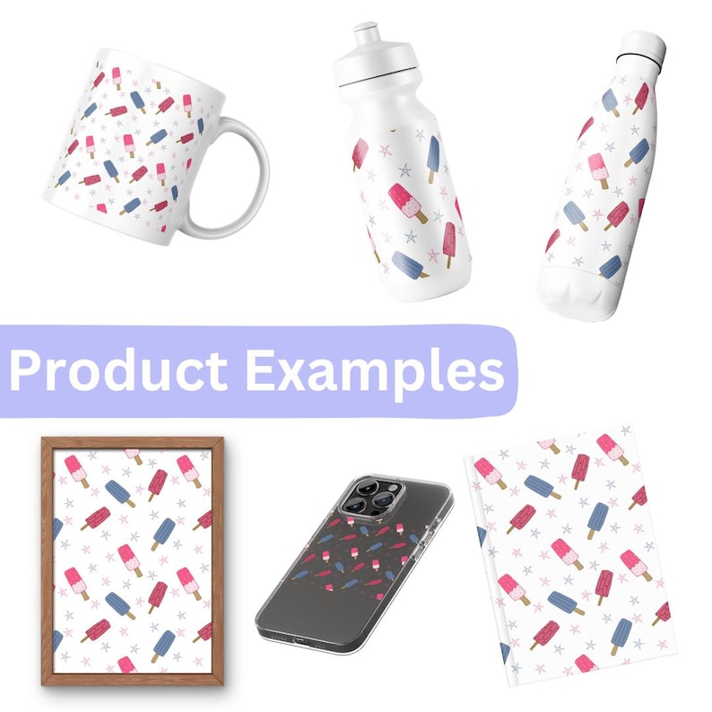 Hand Drawn Popsicles Stars Seamless Pattern, Patriotic Summer Digital ...
