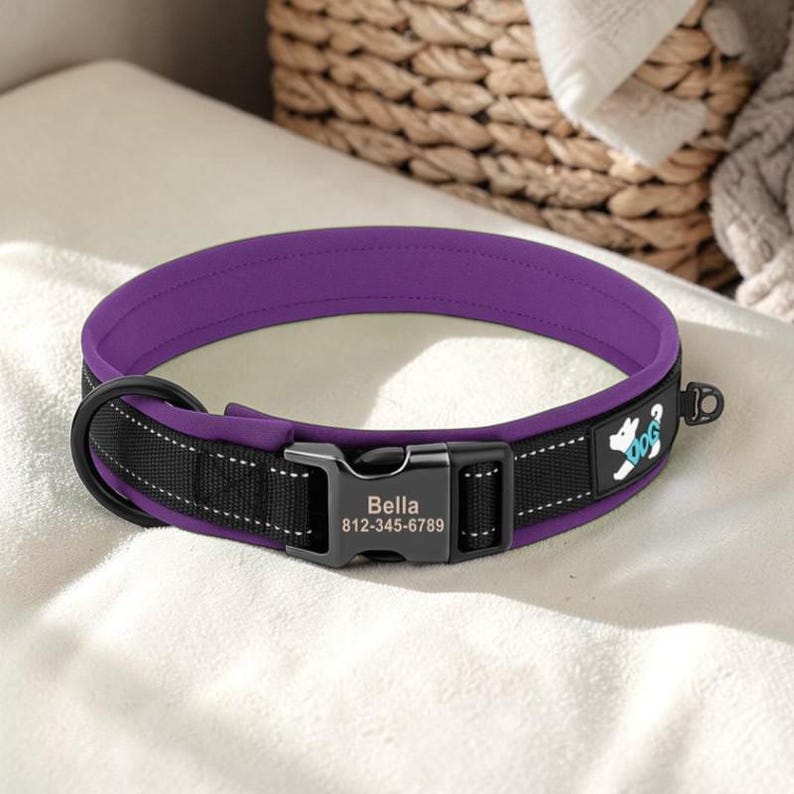 Personalised Reflective Dog Collar | Custom Engraved Pet Collar | Soft ...