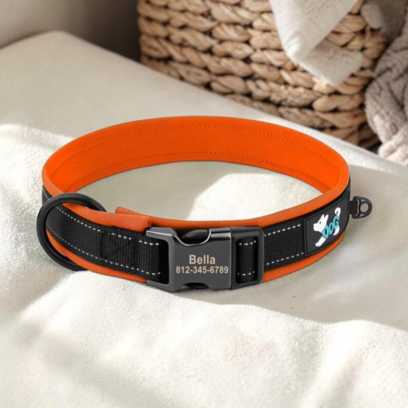 Personalised Reflective Dog Collar | Custom Engraved Pet Collar | Soft ...