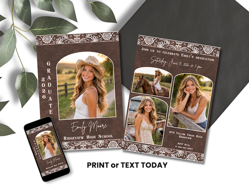 Western Graduation Invitation Canva Template, Editable Photo Grad ...