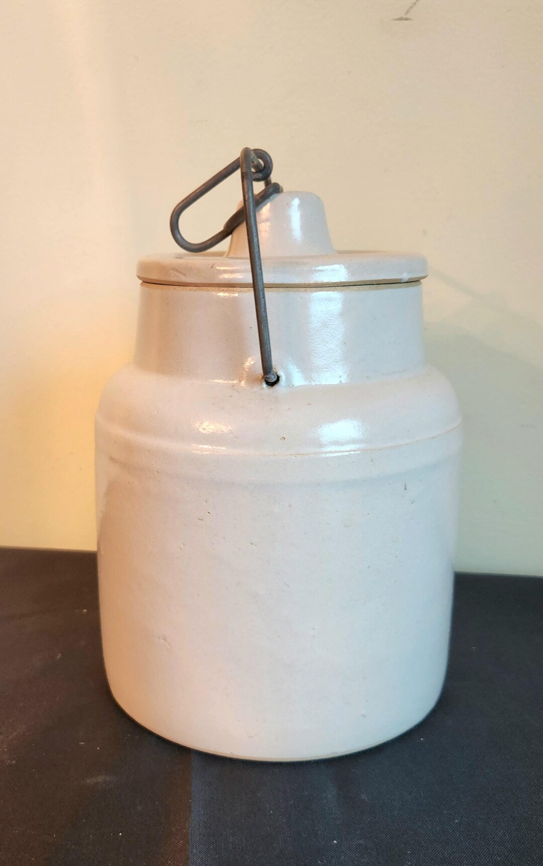 Vintage Farmhouse Stoneware Crock Storage Jar With Wire Bail Lid - Etsy