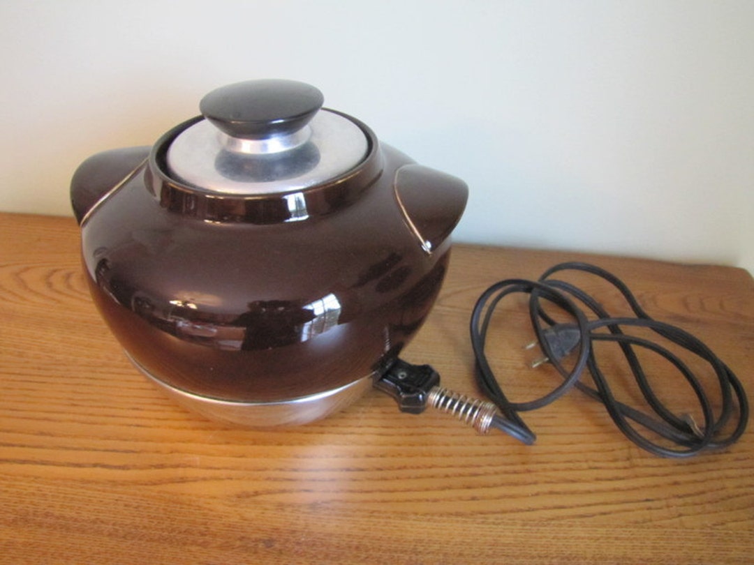 Mid Century Hall Brown Pottery Bean Pot Casserole Server With Electric ...