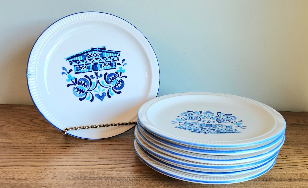 Vintage Red Wing Dinnerware Sweden House Blue and White Dinner Plates ...