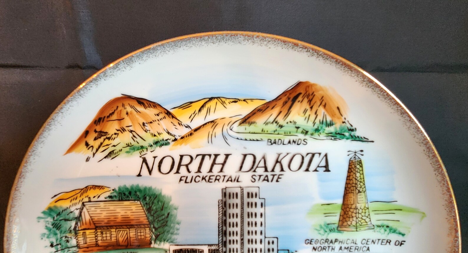 Vintage North Dakota State Souvenir Plate ND Landmarks Flickertail ...