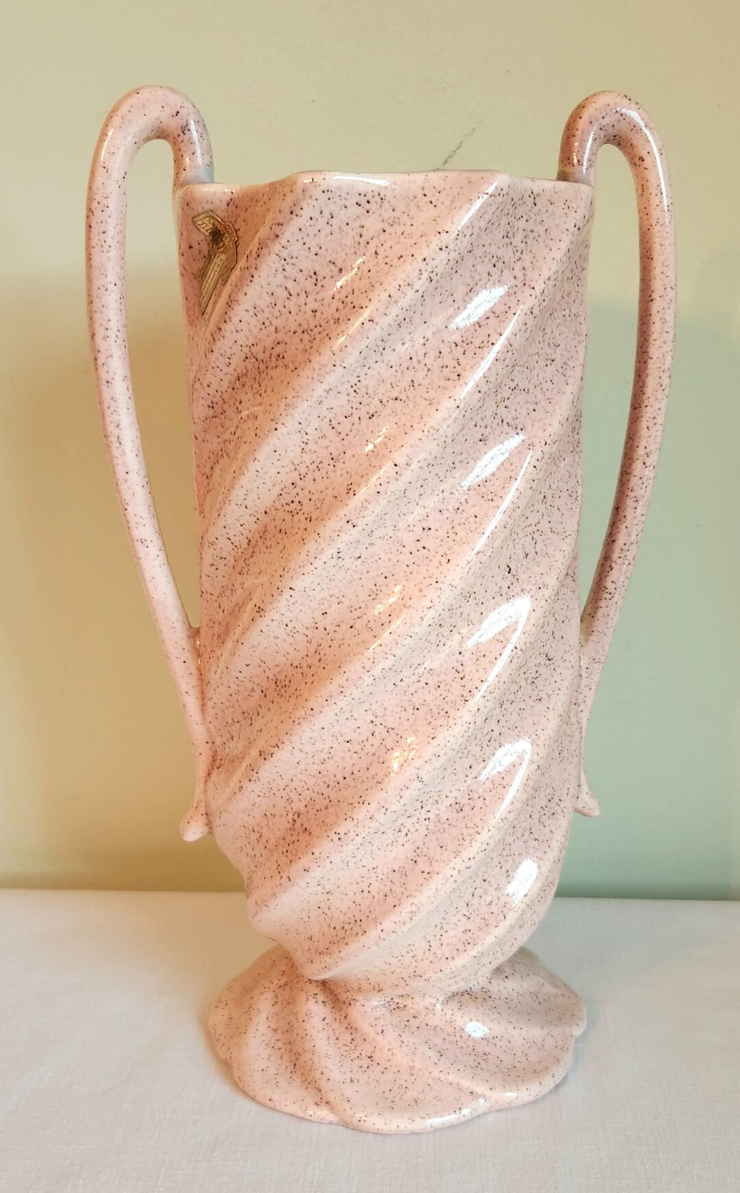 Vintage Mid Century Red Wing Pottery Pink Speckled Swirl Pottery Vase ...