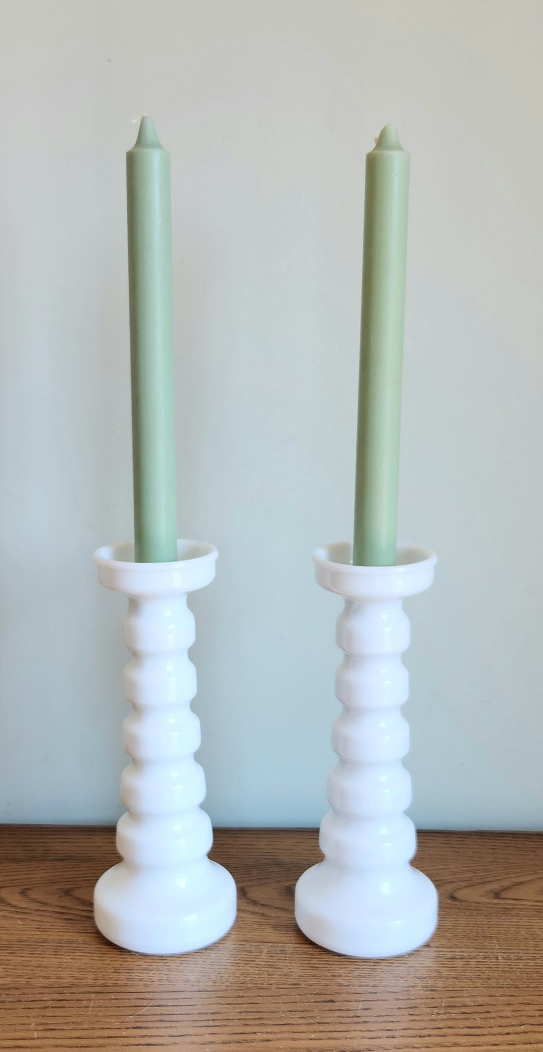 Mid Century Modern Milk Glass Pair of Candlesticks- Set of Two Tall ...