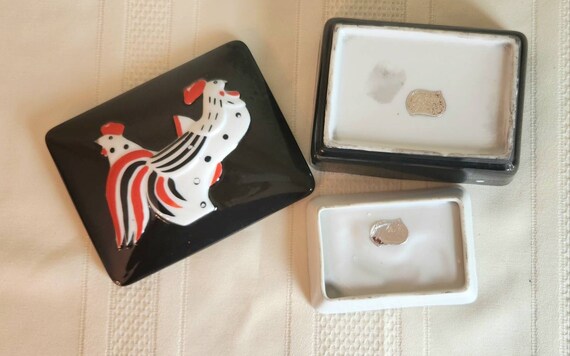 Vintage Lefton Black Rooster Cigarette Box and Matchi… - Gem