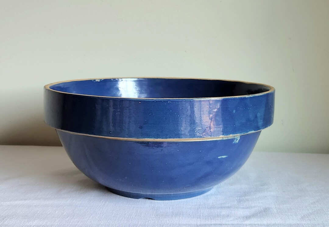 Farmhouse Mixing Large Bowl Blue Yellow Ware Stoneware - Etsy