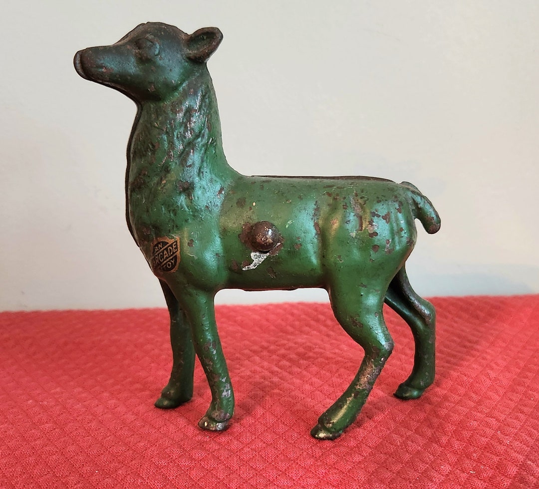 Antique Cast Iron Metal Lama Penny Bank Green With Original Label, an ...