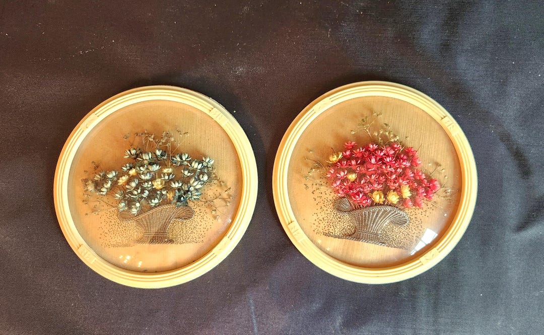 Pair of Bubble Glass Frames With 3D Dried Flower Basket Pictures Wall ...