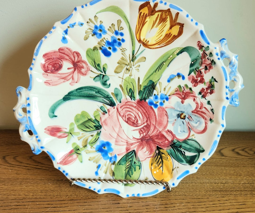 Vintage Hand Painted Italy Pottery Handled Serving Cake Plate - Etsy