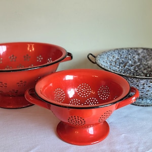 Vintage Graniteware Enamelware Farmhouse Colander Bowl Planter Large ...