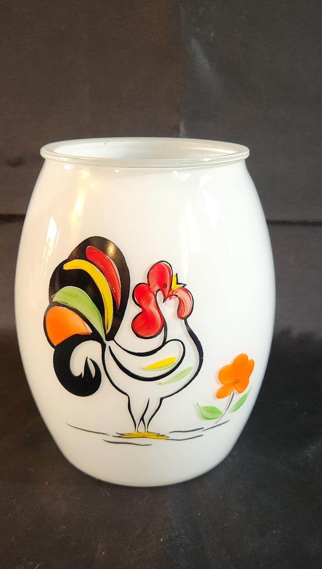 Vintage Rooster Bartlett Collins Glass Cookie Jar Canister White With ...
