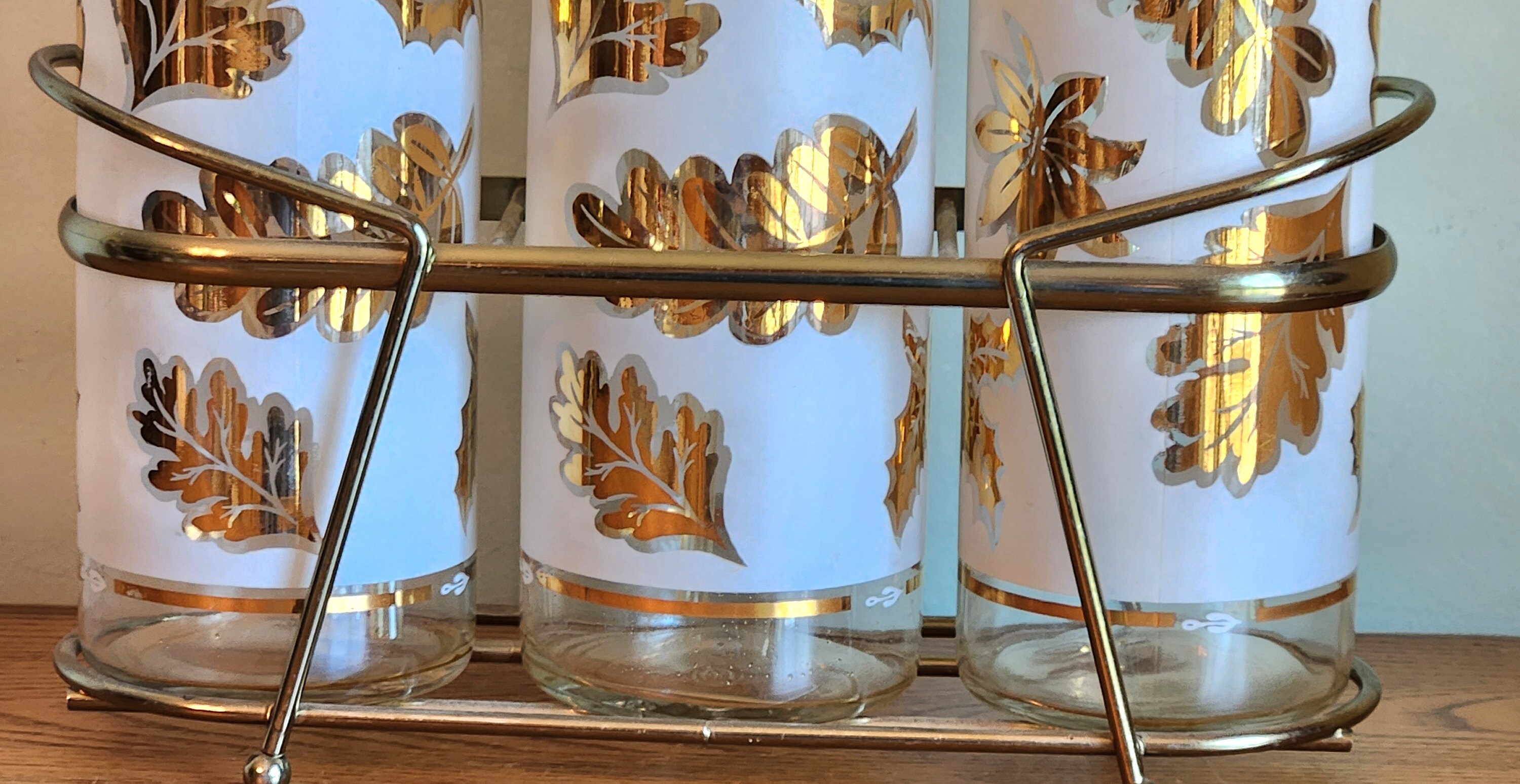 Mid Century Libby Gold Leaf Pump Decanter Set, Signed Aldon, 3 ...