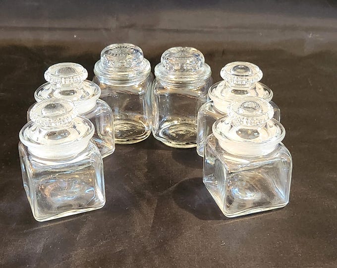 Vintage Small Square Glass Jars With Lids, 2 Styles, Set of 6, Storage ...