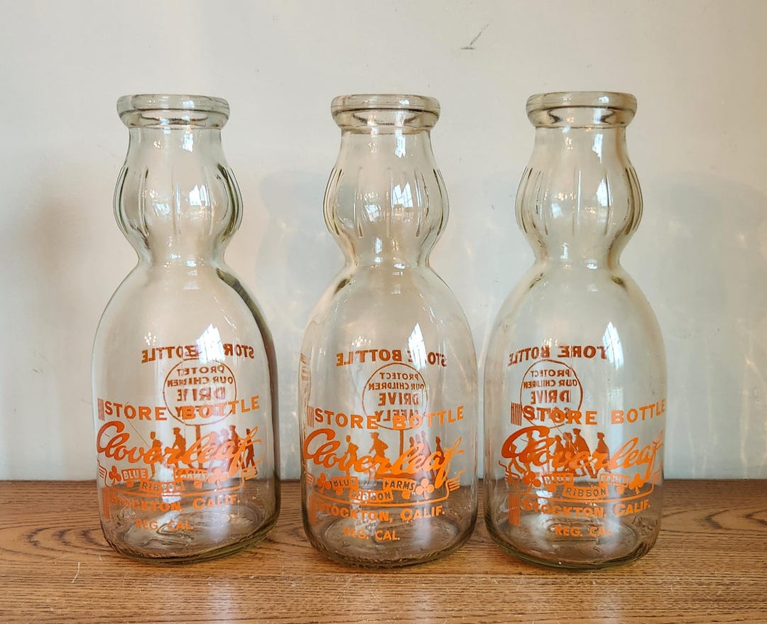 Vintage Cloverleaf Dairy Cream Top Quart Milk Bottle Stockton ...