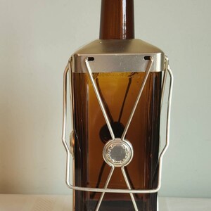 Vintage Amber Glass Musical Square Decanter Bottle With Metal Caddy and ...